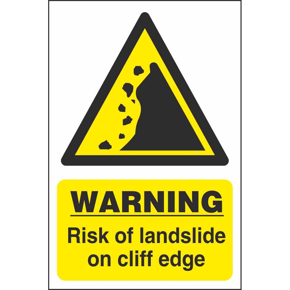 Warning Risk Of Landslide On Cliff Edge Hazard Construction Signs Warning Risk Of Landslide On Cliff Edge Hazard Construction Signs