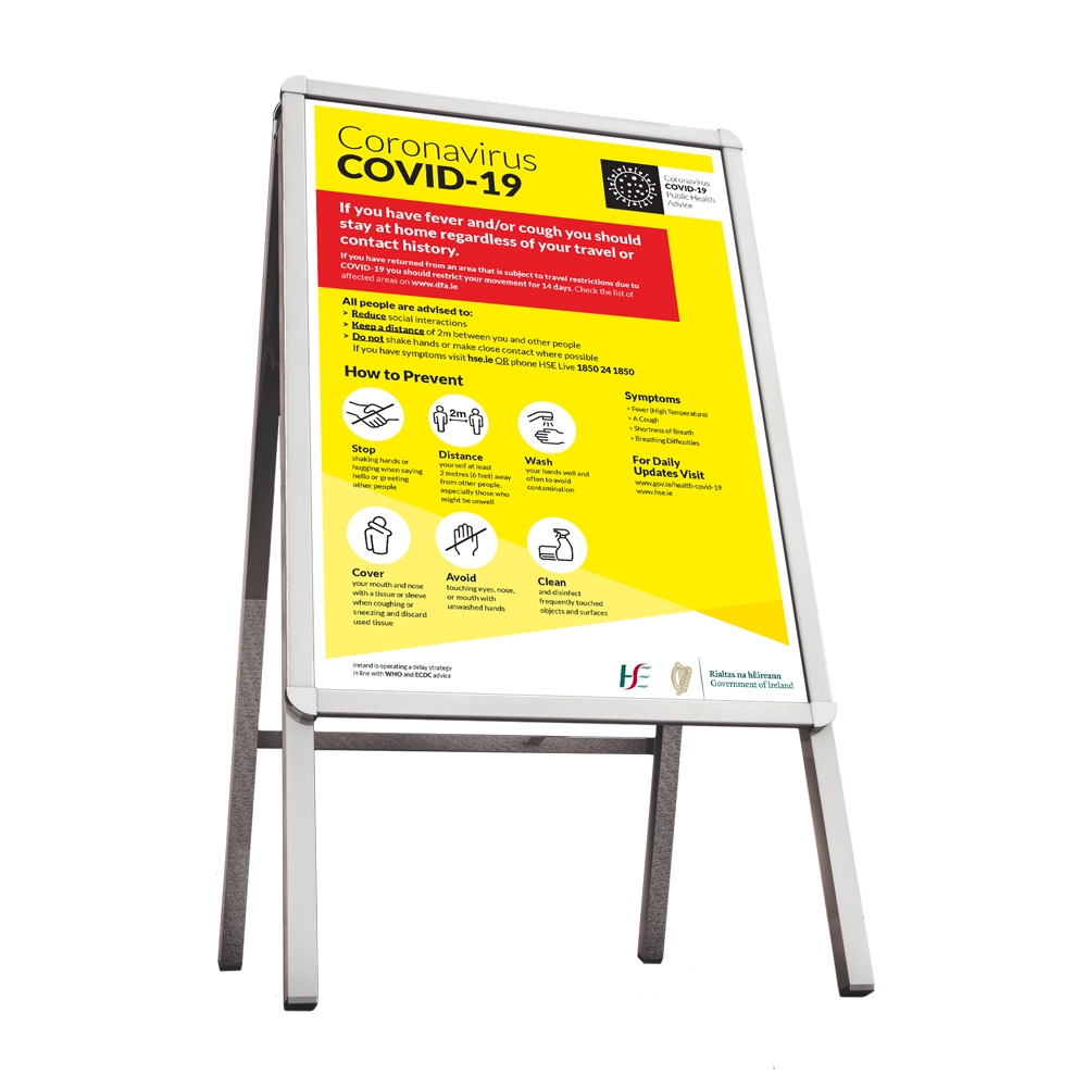 Coronavirus Sandwich Board Sign Covid-19 Posters Ireland Cork Dublin