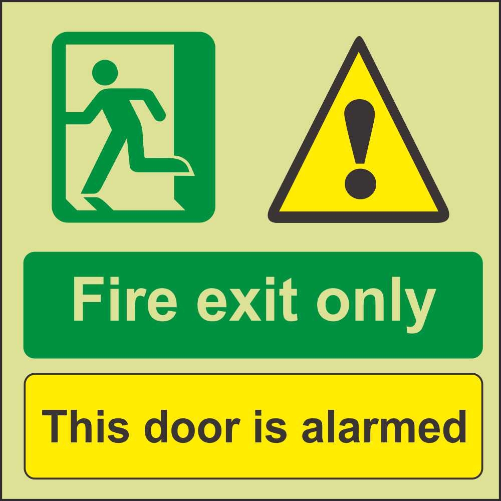 Alarmed Fire Door Signs | Photoluminescent Escape Fire Safety Signs