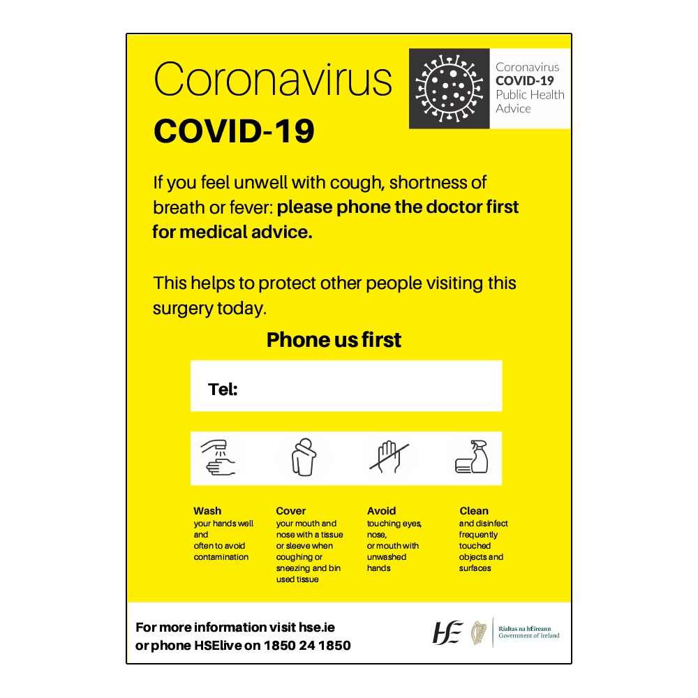GP Coronavirus Front Door Sign Covid-19 Posters Ireland