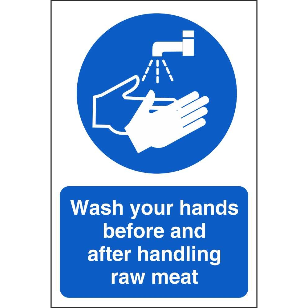 Wash Your Hands Before & After Handling Raw Meat | Food Hygiene Signs