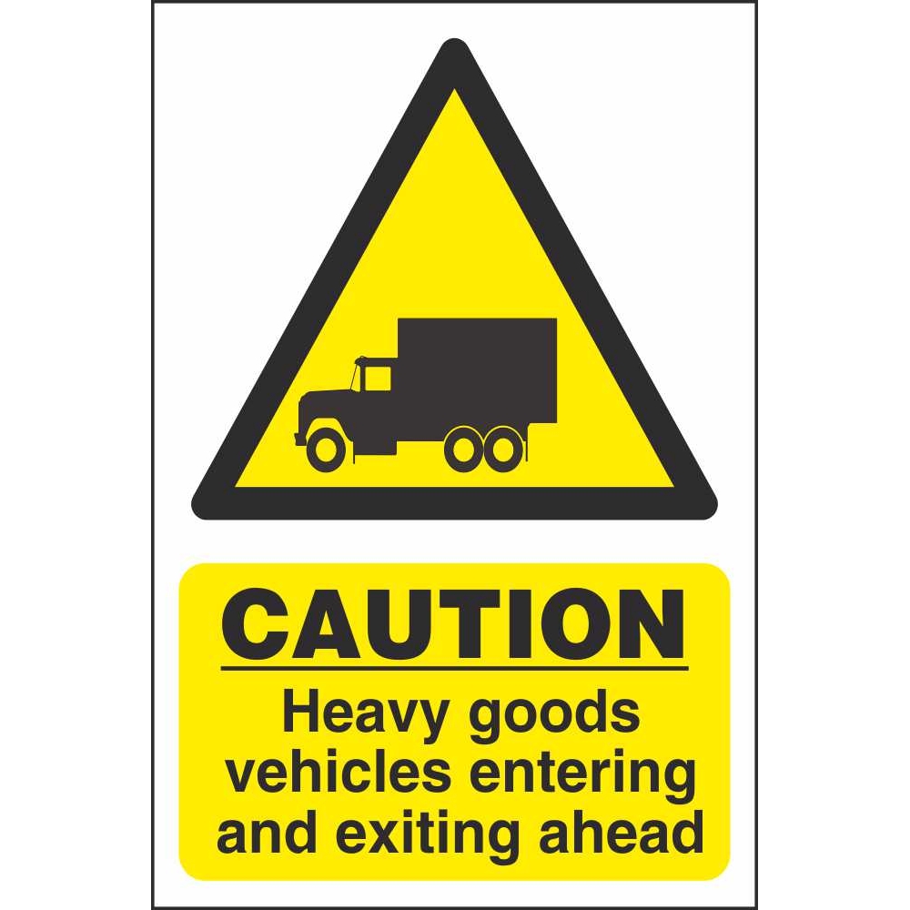 Caution Heavy Goods Vehicles Exiting Ahead Hazard Workplace Signs Caution Heavy Goods Vehicles Exiting Ahead Hazard Workplace Signs