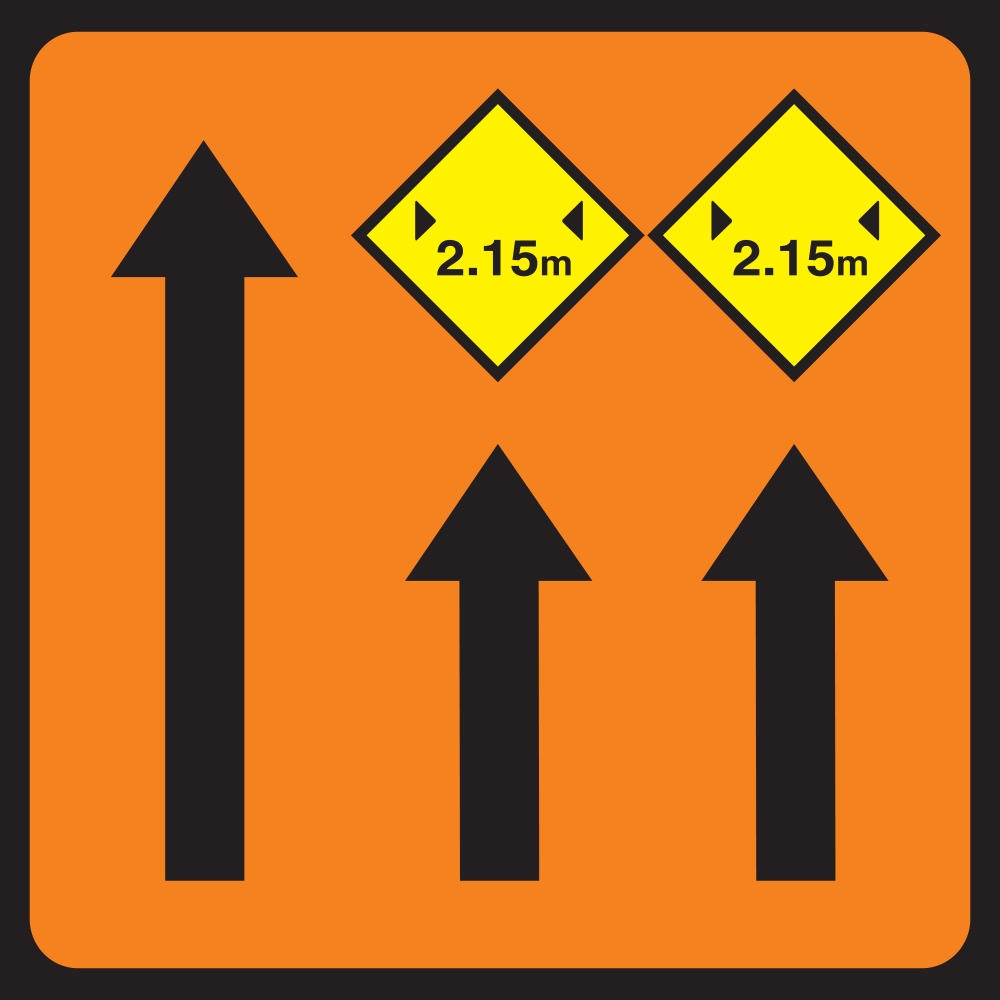 Lanes 2 & 3 Narrow Roadworks Sign