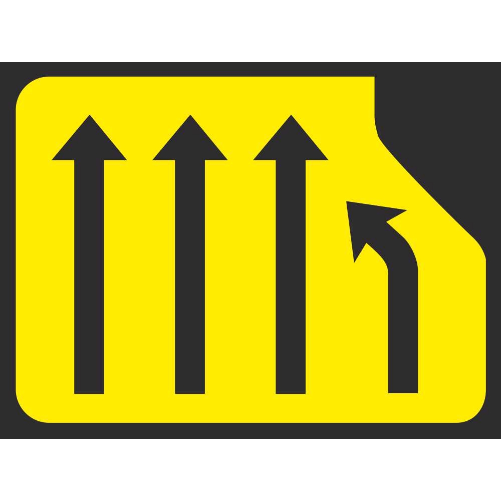 W 093R Lane Loss On Right (Four To Three Lanes) | Road Warning Signs