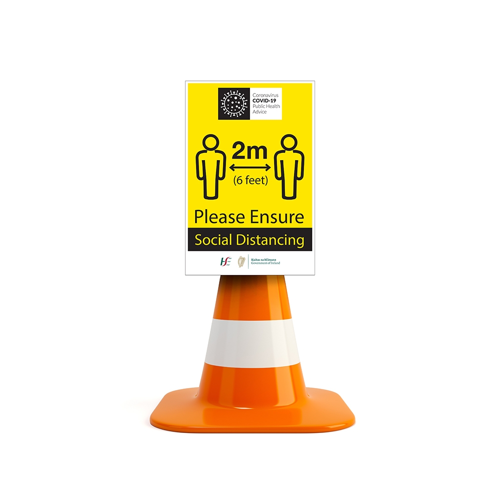 COVID-19 Cone Mounted Sign Social Distancing Outdoor Signs