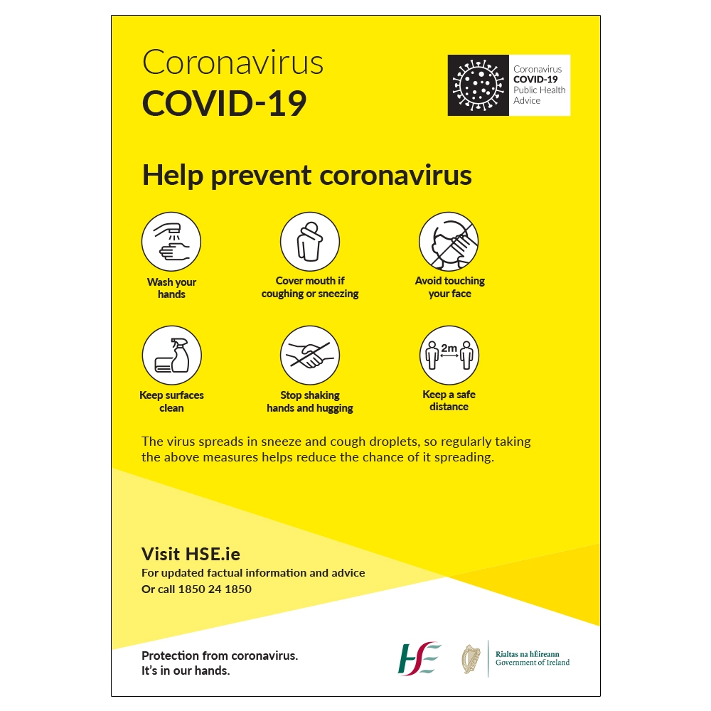 Help Prevent Coronavirus Spread HSE Sign