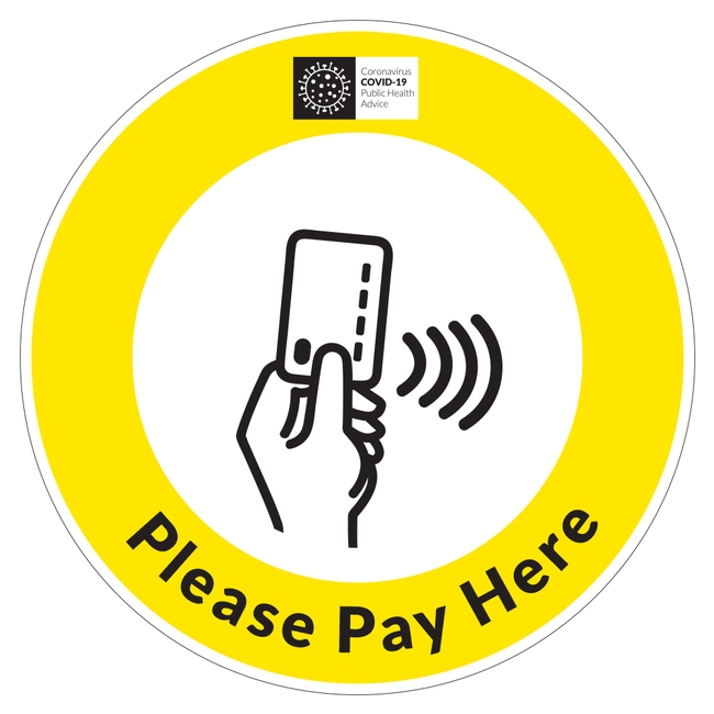 COVID-19 Please Queue Here Hanging Sign