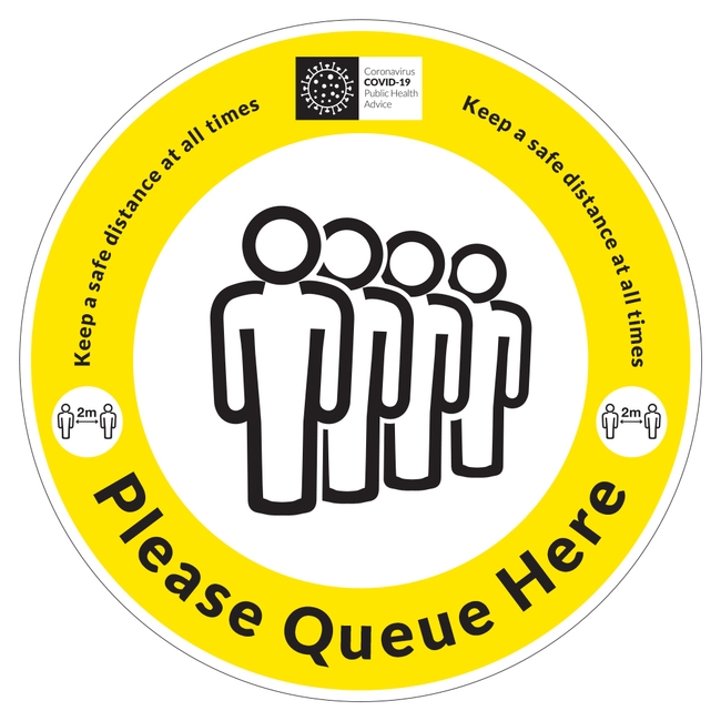 COVID-19 Please Queue Here Hanging Sign Social Distancing