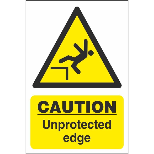 Caution Unprotected Edge Signs | Hazard Construction Safety Signs