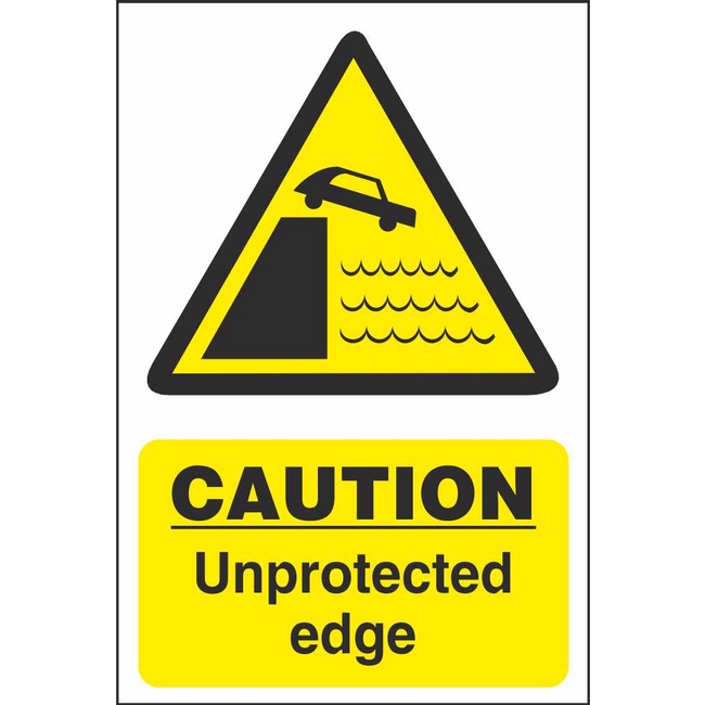 Caution Unprotected Edge (Car Symbol) Signs | Hazard Construction ...
