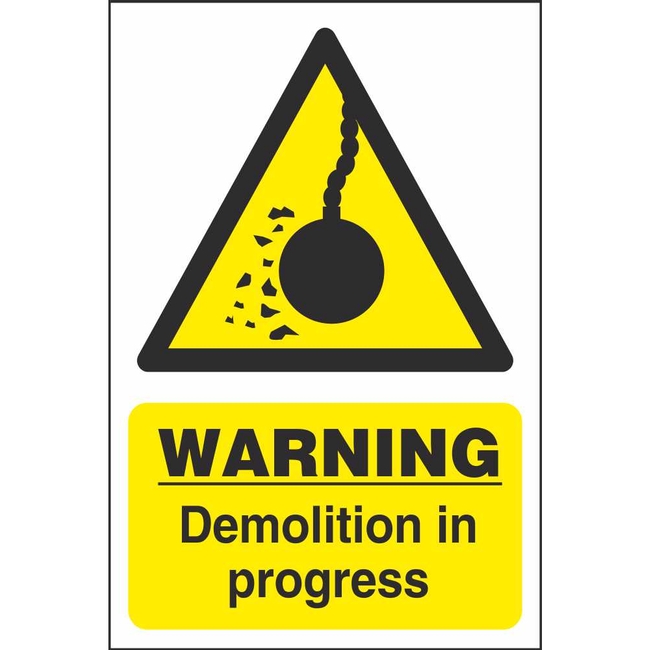 Warning Demolition In Progress Hazard Construction Safety Signs