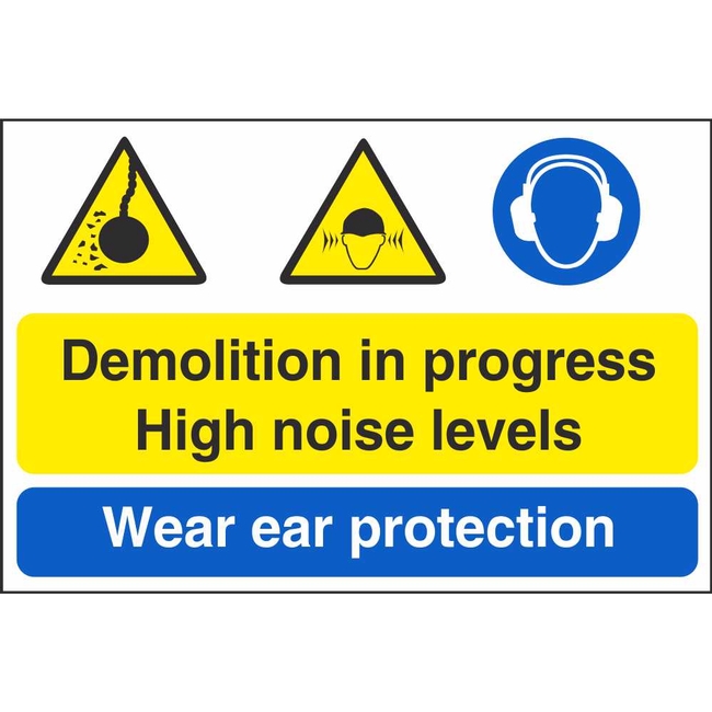 Demolition in Progress High Noise Levels Wear Ear Protection Signs ...