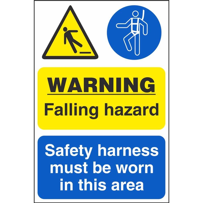 Warning Falling Hazard Safety Harness Must Be Worn Signs | Multi Notice ...