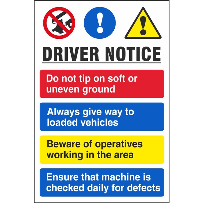 Machinery Driver Notice Signs | Multi Notice Site Safety Signs Ireland