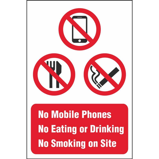 No Mobile Phones No Eating Or Drinking Multi Notice Site Safety Signs