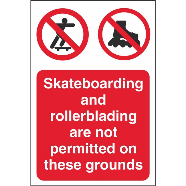 No Skateboarding No Rollerblading On These Grounds School Safety Signs