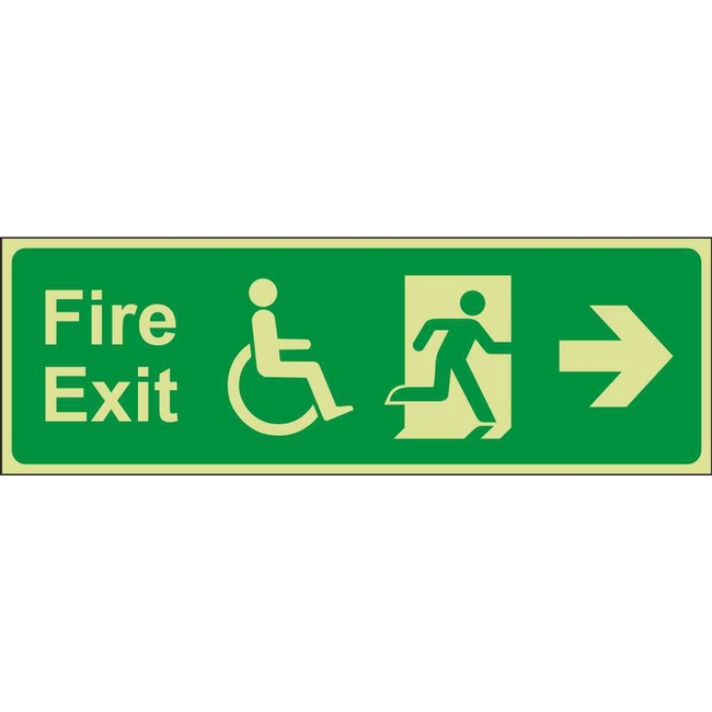 Fire Exit Wheelchair Right Arrow Photoluminescent Disabled Exit Signs