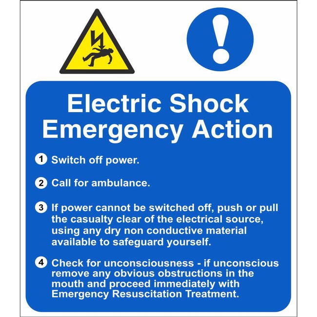 Electric Shock Emergency Action Signs | First Aid Action Safety Signs