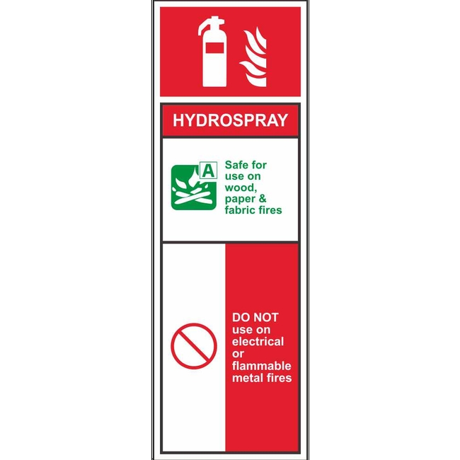 Hydro-Spray Fire Extinguisher Identification (ID) Signs & Labels