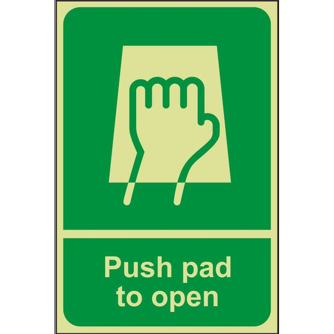 Push Pad To Open Emergency Signs | Photoluminescent Fire Safety Signs