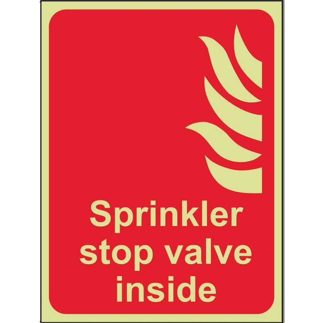 Sprinkler Stop Valve Inside Signs | Photoluminescent Fire Fighting Signs