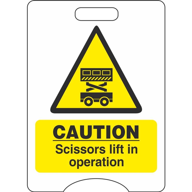 Caution Scissors Lift In Operation Free Standing Hazard Safety Signs