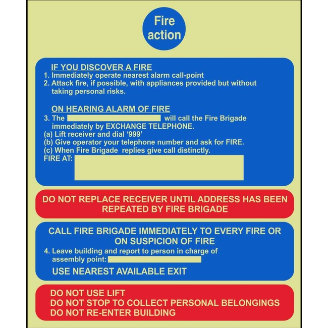 If You Discover A Fire And On Hearing Alarm Of Fire Photoluminescent ...