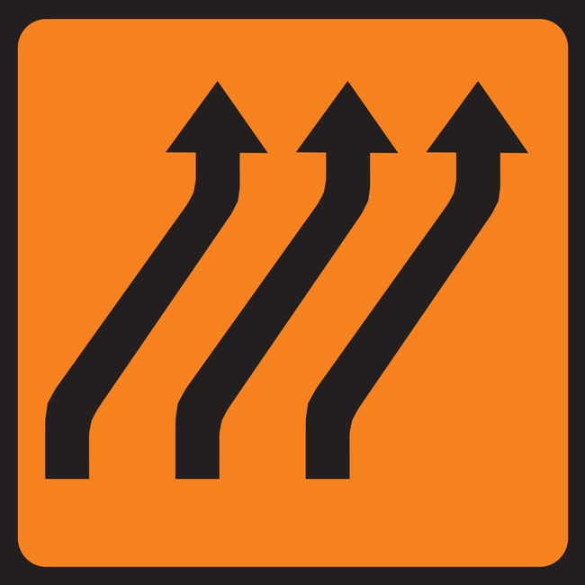 Move To Main Carriageway (Three Lane) Roadworks Sign