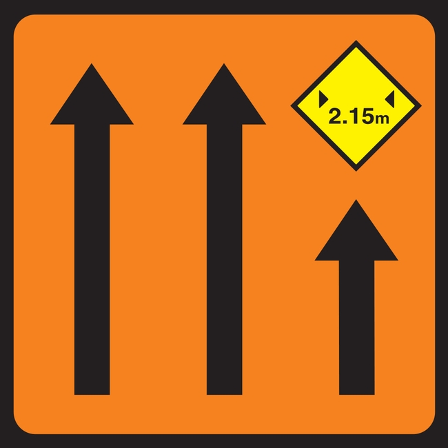 Lane 3 Of 3 Narrow Roadworks Sign