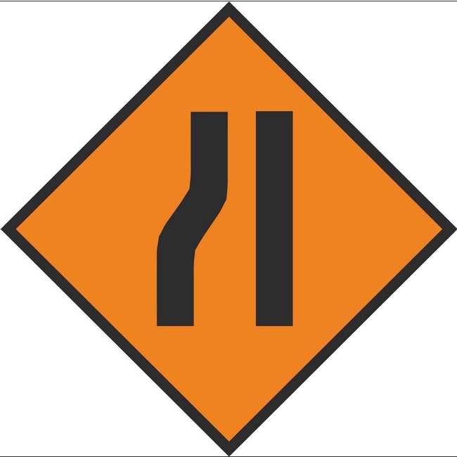 WK 032 Road Narrows On Left | Roadworks Safety Signs Ireland