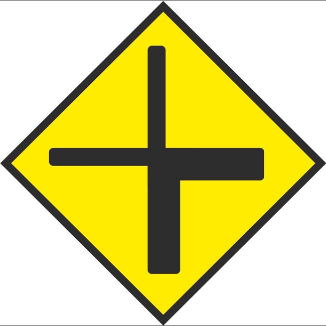 W 006L Crossroads At Sharp Corner Left | Road Warning Signs Ireland