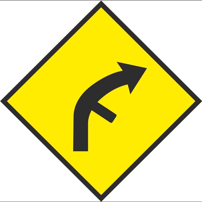 W 010R Side Road On Inside Of Right Bend | Road Warning Signs Ireland