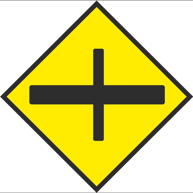 W 015 Crossroads Major Road Ahead | Road Warning Signs Ireland