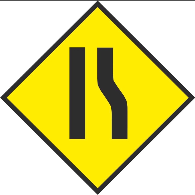W 070R Road Narrows On Right | Road Warning Signs Ireland