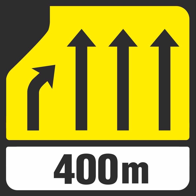 W 093L Lane Loss On Left (Four To Three Lanes) | Road Warning Signs