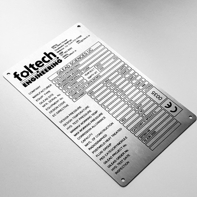 CE Nameplates | Laser Engraved Industrial Safety Tags Ireland
