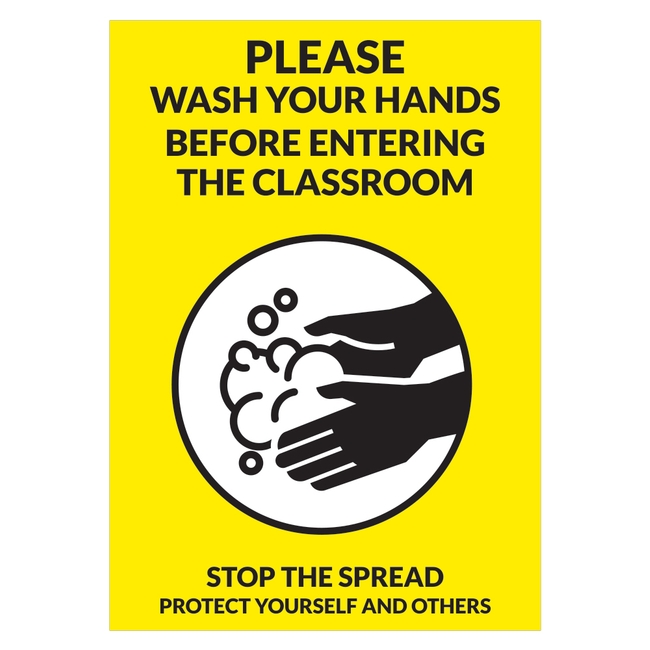 COVID-19 Please Wash Your Hands Before Entering The Classroom Sign Yellow
