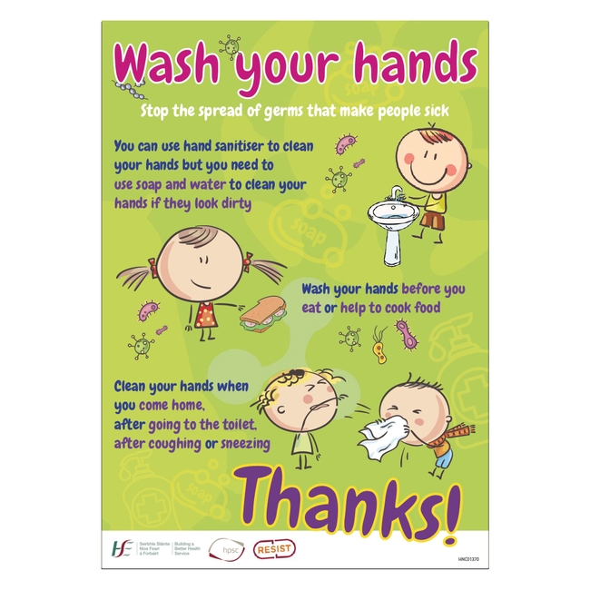 COVID-19 Wash Your Hands Primary School Sign